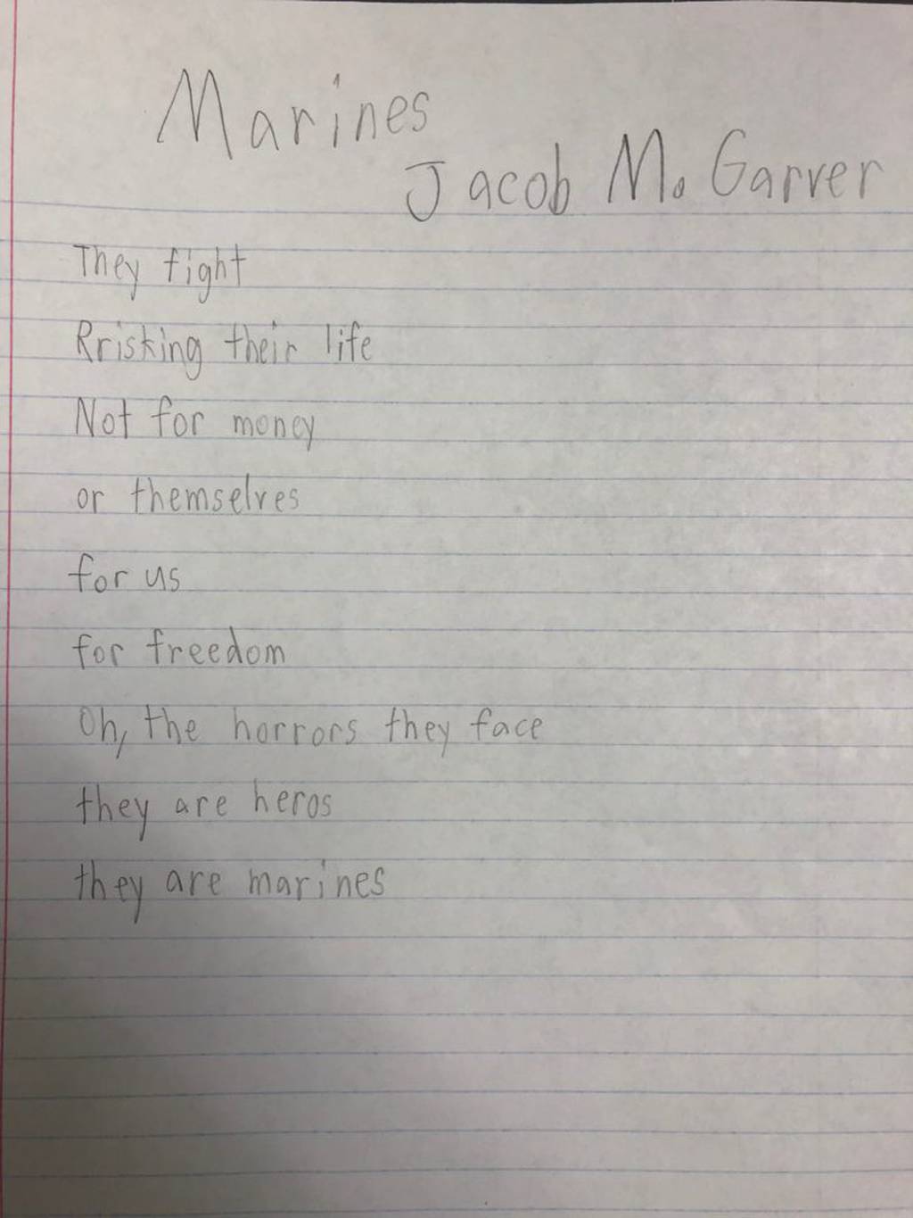 4th grader pens poem to Marines