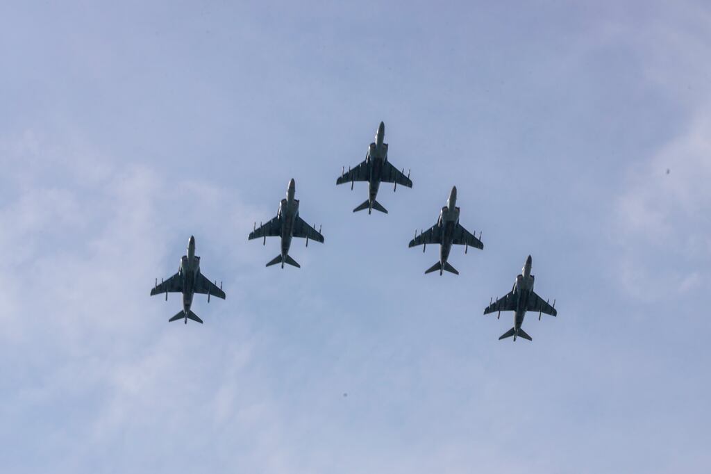 Marine squadron conducts its final Harrier flight in switch to F-35